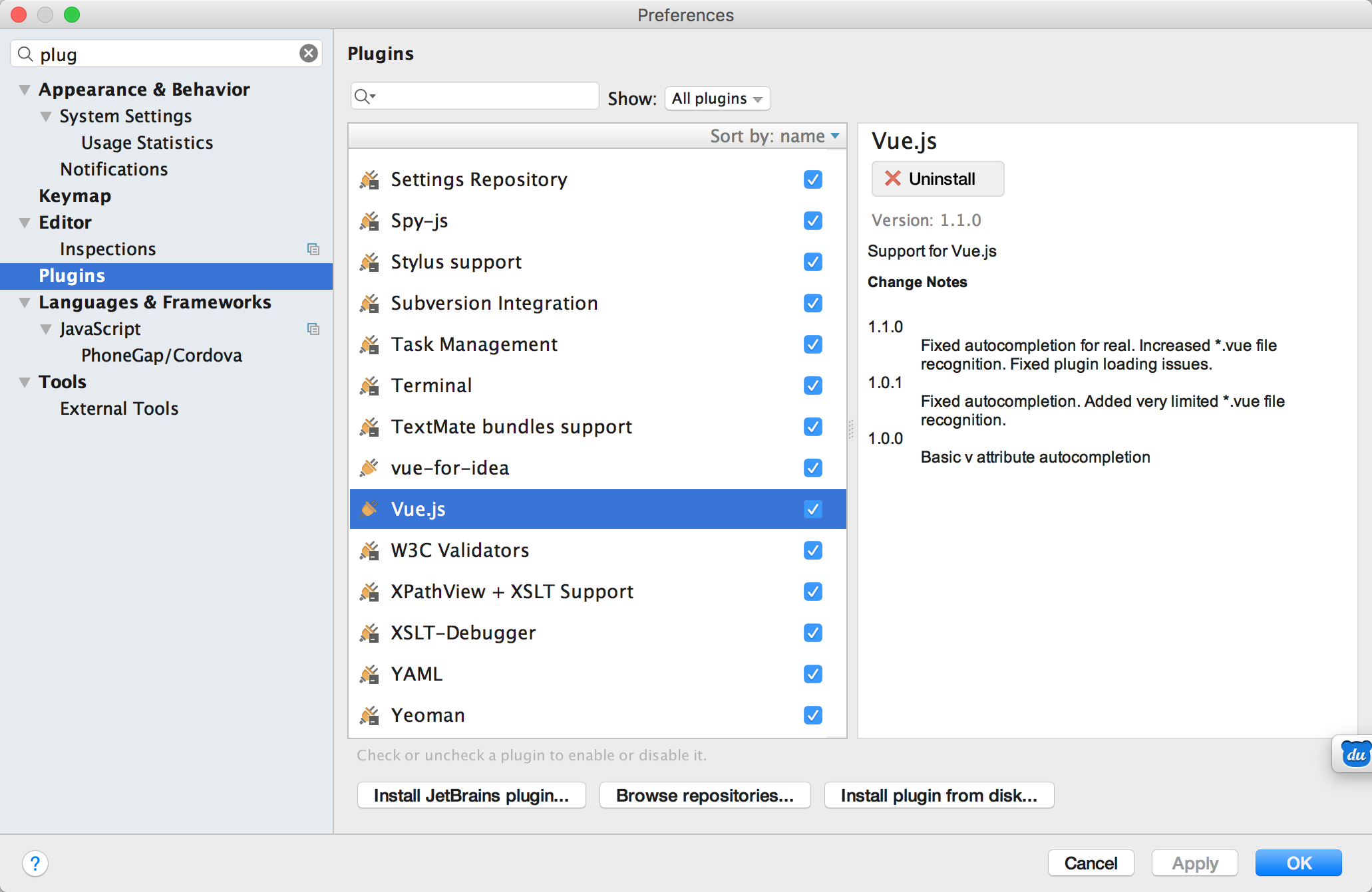 Webstorm里面的vuejs插件怎么安装呀？ 慕课网 